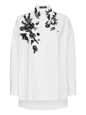 Dolce & Gabbana Oversized Cotton Shirt With Lace Appliqués - White