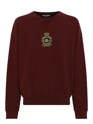 Dolce & Gabbana Cashmere And Wool Knit Sweatshirt With Dg Patch - Bordeaux