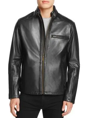 Cole Haan Streamlined Moto Leather Jacket - Black
