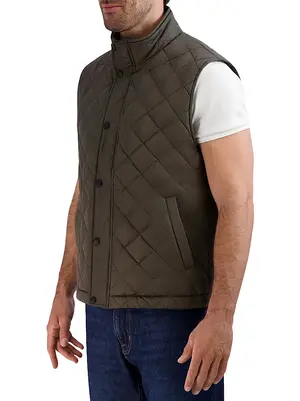 Cole Haan Diamond Quilted Vest - Olive