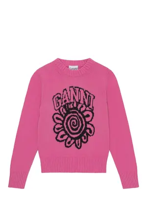 GANNI Floral-motif Crew-neck Jumper - Pink