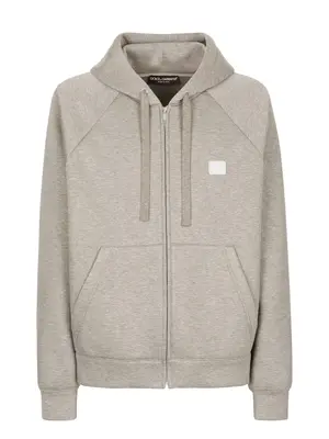 Dolce & Gabbana Logo-appliqué Zip-up Hoodie - Grey