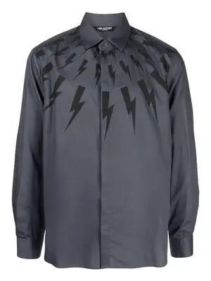Neil Barrett Thunderbolt-print Cotton Shirt - Blue