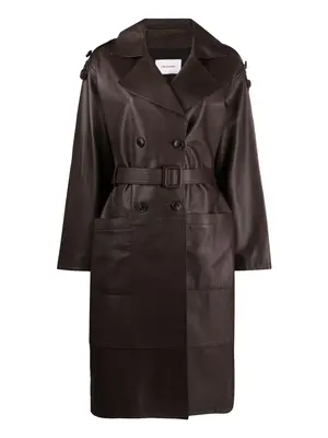 YVES SALOMON Double-breasted Leather Trench Coat - Brown