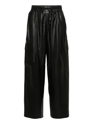 YVES SALOMON Wide-leg Leather Cargo Trousers - Black