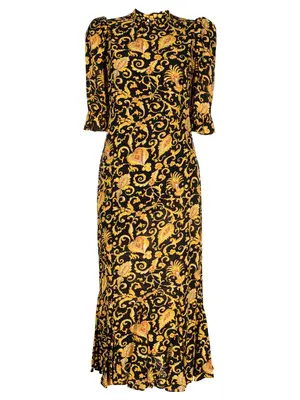 Rhode Felix Baroque-print Midi Dress - Yellow