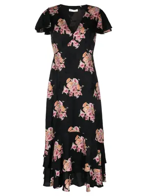 LoveShackFancy Elowen Floral-print Midi Dress - Black