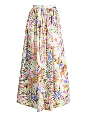 BAMBAH Floral Cotton Midi Skirt - Multicolour