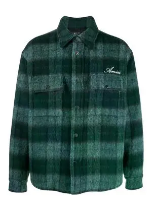 Amiri Embroidered-logo Plaid-patterned Shirt Jacket - Green