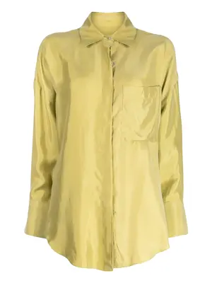 BAMBAH Spread-collar Satin Shirt - Green