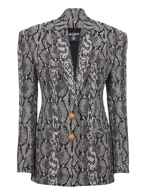 Balmain Snakeskin-print Blazer - Grey