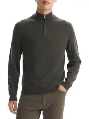 Theory Hilles Quarter Zip Cashmere Sweater - Hunter Green Melange