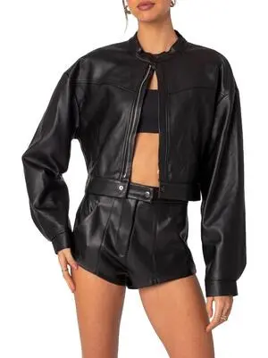 EDIKTED Ramona Crop Faux Leather Jacket - Black