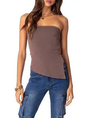 EDIKTED Silvia Asymmetric Strapless Top - Mocha