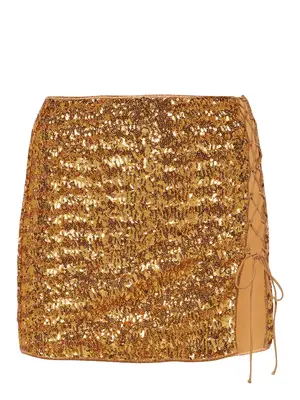 Oseree Feather-trimmed Sequin Miniskirt - Gold