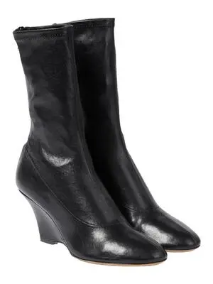 Khaite Apollo Wedge Leather Ankle Boots - Black