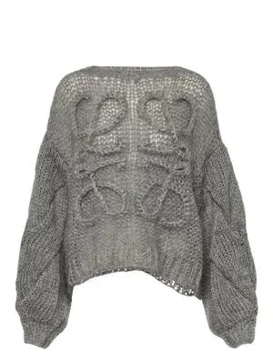 Loewe Anagram Open-knit Mohair-blend Sweater Grey