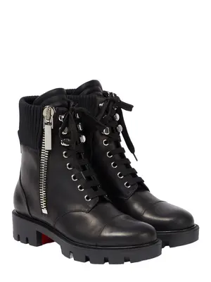 CHRISTIAN LOUBOUTIN En Hiver Lug Leather Combat Boots - Black