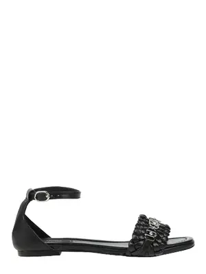 LIU •JO Leather Ankle Strap Sandals - Black