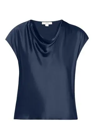 Vince Vince. Cowl-Neck Satin Blouse Navy