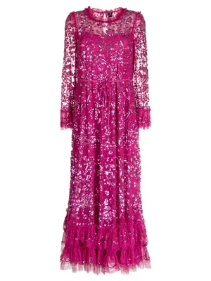 NEEDLE & THREAD Needle & Thread Sequinned Ruffled Maxi Dress