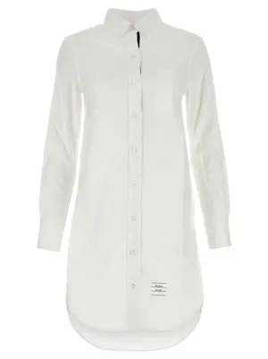 Thom Browne Crinkled Cotton Shirtdress - White