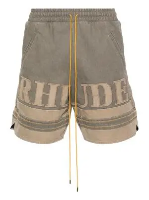 Rhude Logo-appliqué Cotton Shorts - Green