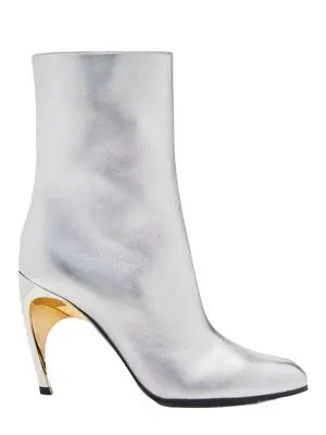 Alexander McQueen Armadillo 95mm Leather Ankle Boots Silver