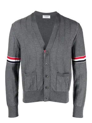 Thom Browne Rwb Striped V-neck Cardigan - Grey