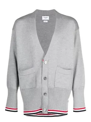 Thom Browne V-neck Virgin Wool Cardigan - Grey