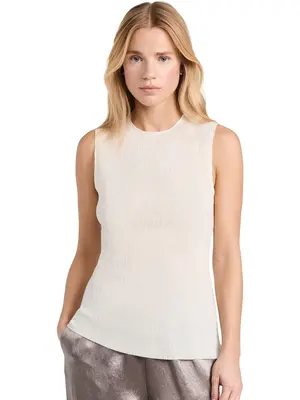 Tibi Crinkle Lyocell Fitted Tank - Ivory