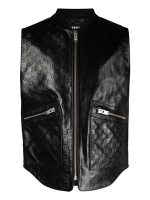 MISBHV Monogram-embossed Leather Vest - Black