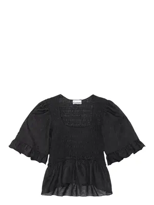 GANNI GANNI Crinkled Georgette Smock Blouse