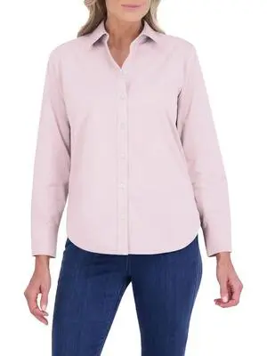 Foxcroft Foxcroft Meghan Solid Cotton Button-up Shirt Chambray Pink
