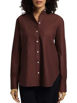 Foxcroft Meghan Solid Cotton Button-up Shirt - Chicory Coffee