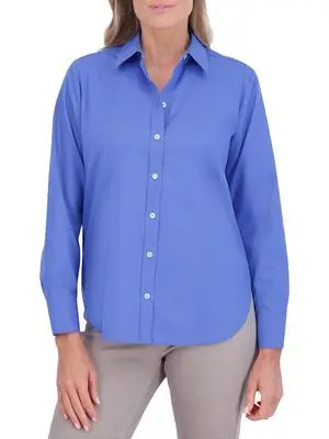 Foxcroft Foxcroft Meghan Solid Cotton Button-up Shirt Cornflower