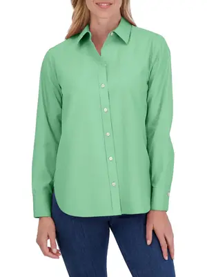 Foxcroft Foxcroft Meghan Solid Cotton Button-up Shirt New Leaf
