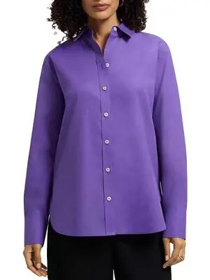 Foxcroft Foxcroft Meghan Solid Cotton Button-up Shirt Royal Purp