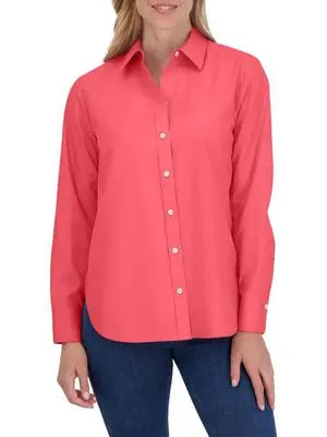 Foxcroft Foxcroft Meghan Solid Cotton Button-up Shirt Simply Red