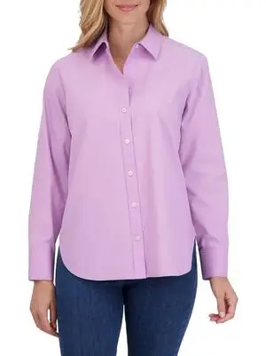 Foxcroft Foxcroft Meghan Solid Cotton Button-up Shirt Soft Violet