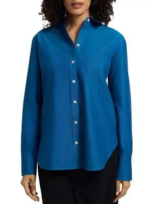 Foxcroft Foxcroft Meghan Solid Cotton Button-up Shirt Teal