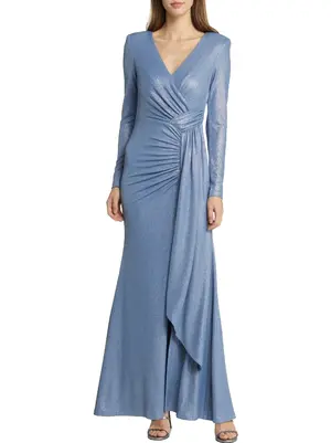 Vince Camuto Ruched Metallic Gown - Blue