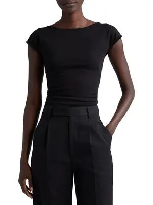 Akris Scoop Back Cap-sleeve Top - 009 Black
