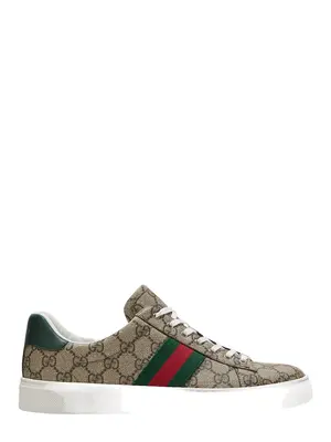 Gucci Ace Monogram Canvas Low-Top Sneakers 9746 Beige Ebony-0