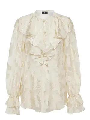 Etro Ruffled Floral Silk-crepon Blouse - Multicoloured