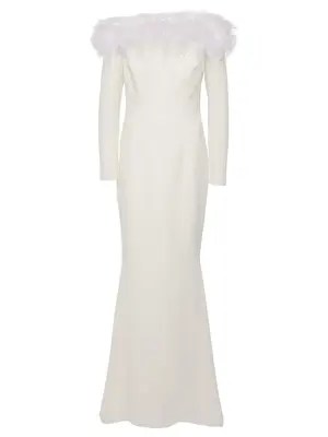 Safiyaa Bridal Starlana Feather-trimmed Crêpe Gown - White