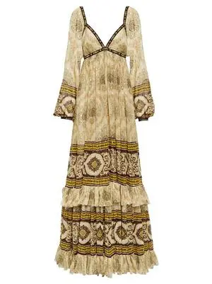 Etro Ruffled Printed Silk Jacquard Gown - Gold