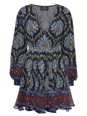 Etro Balloon-sleeve Silk Jacquard Minidress - Blue