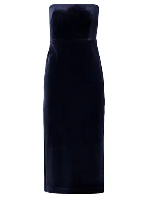 Alex Perry Strapless Velvet Midi Dress - Blue