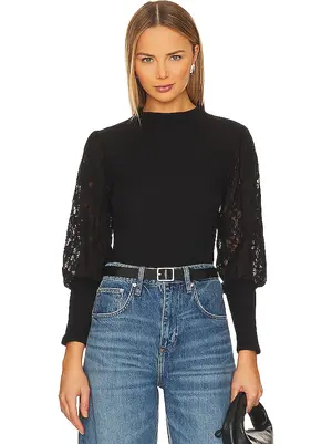 BOBI Lace Long Sleeve Sweater - Black